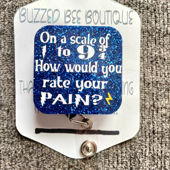 Handmade | Accessories | Wizard Pain Scale Blue Retractable Name Badge ...